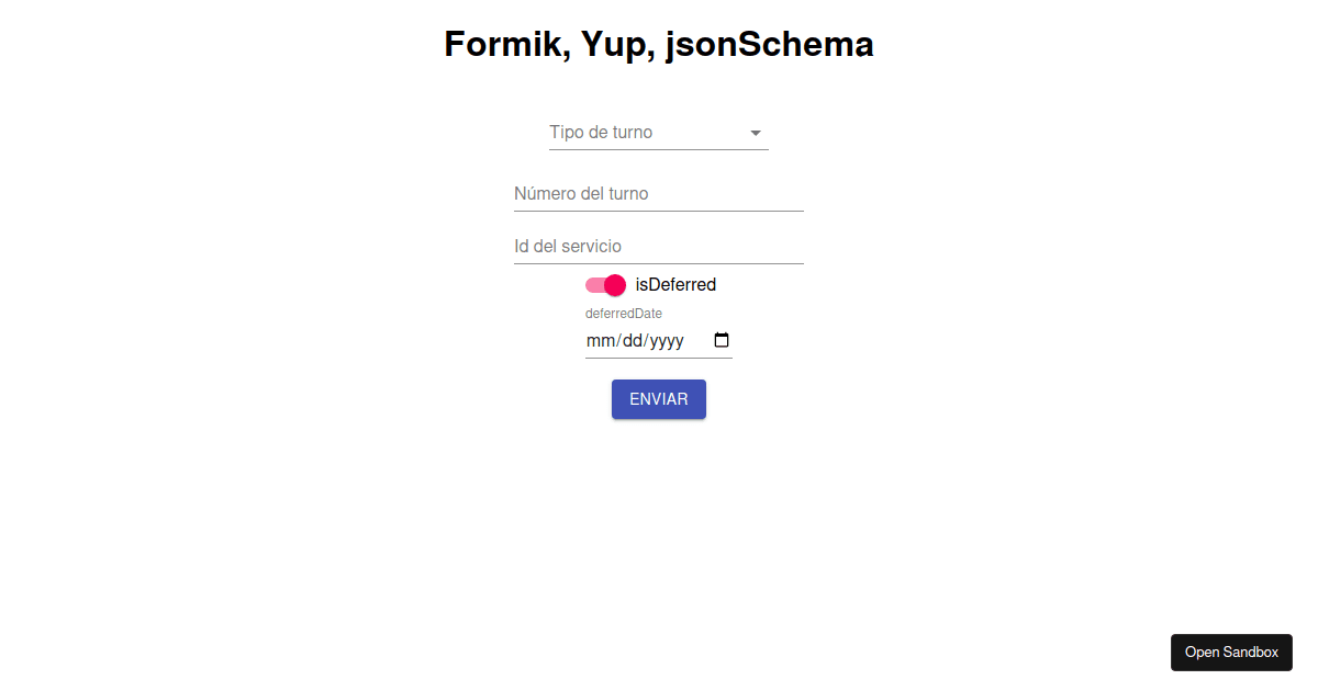 Formik, Yup, jsonSchema 2 - Codesandbox