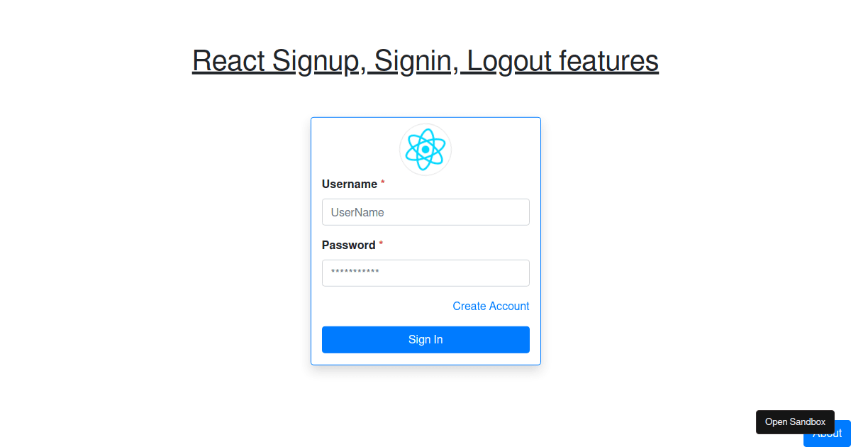 React Signup Signin Logout Features Codesandbox