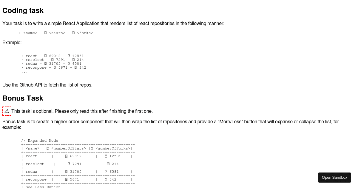 React Interview Task - MASTER - Codesandbox