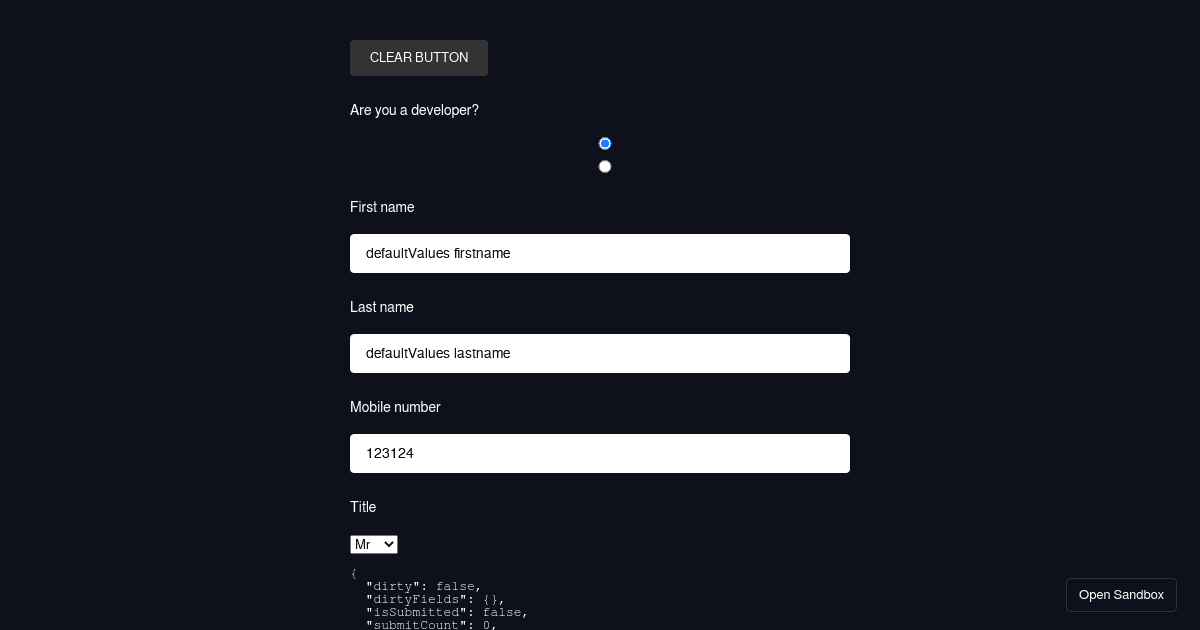bug demo1 for React-Hook-Form - Codesandbox