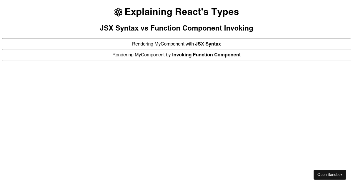 Invoking React Function Component Codesandbox