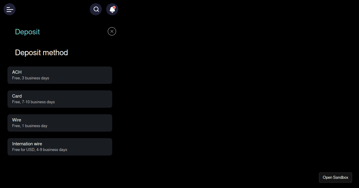 deposit method ach - Codesandbox
