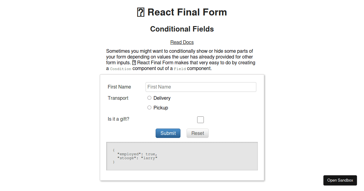 🏁 React Final Form - Conditional Fields - Codesandbox