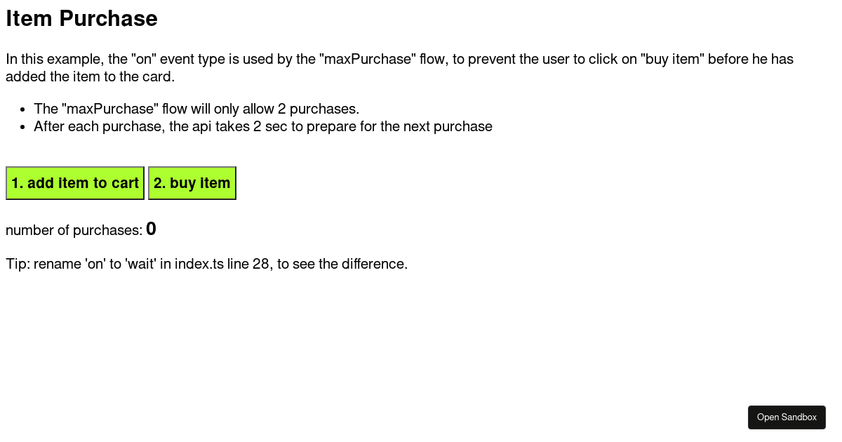 Solution 1 Use Of On Event Type Forked Codesandbox