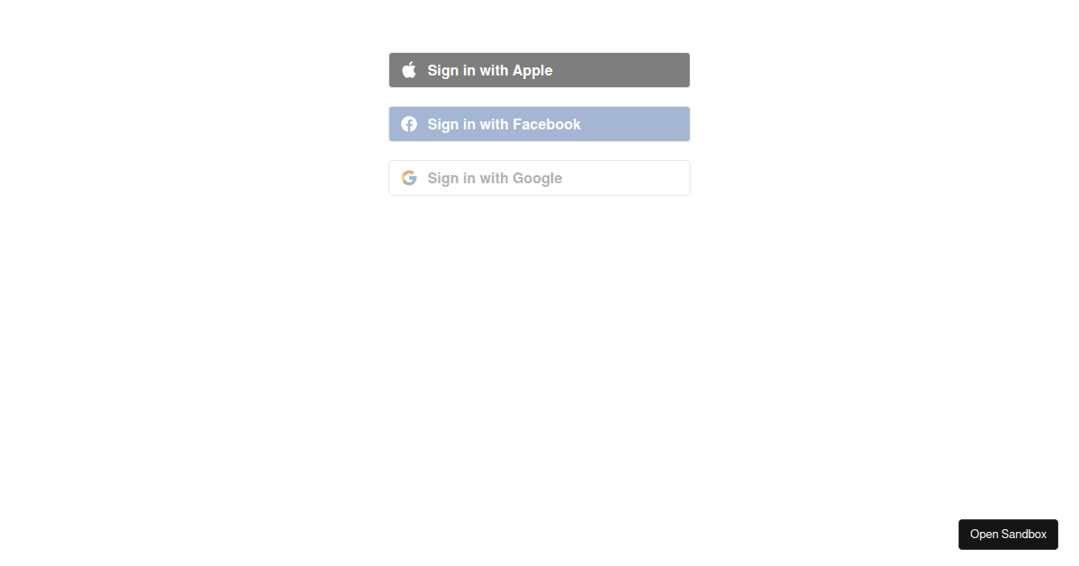 Sign in with Google, Facebook, Apple - Codesandbox