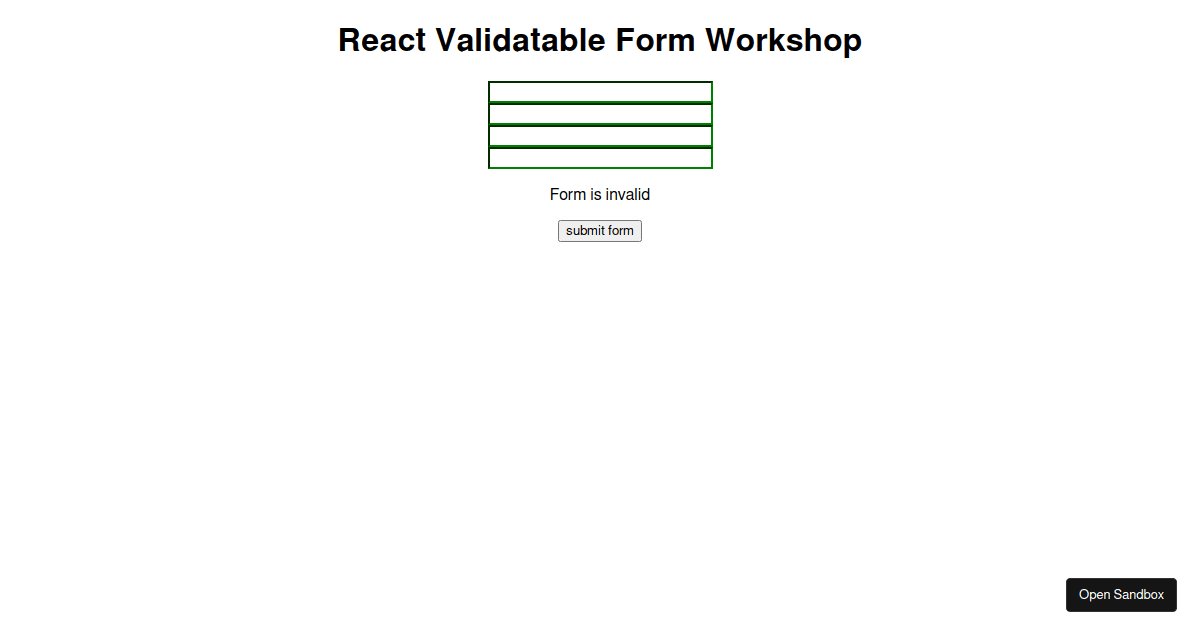 React Validatable Form Workshop Codesandbox