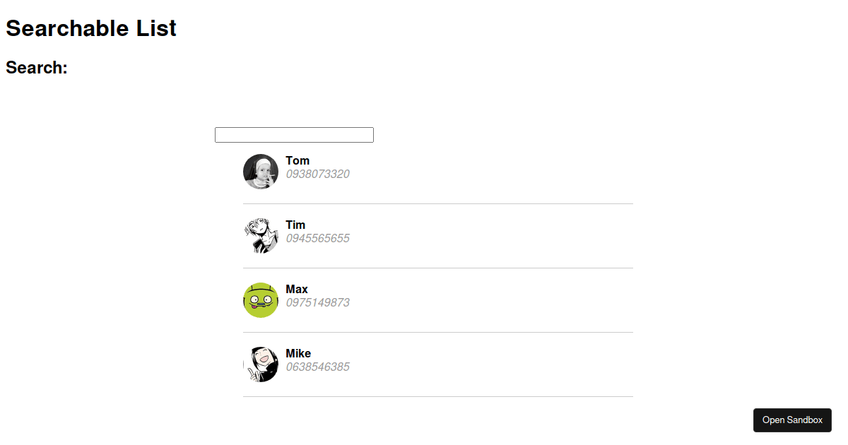 React Search List - Codesandbox