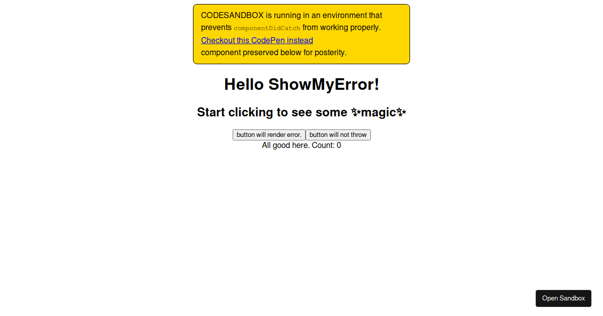 React v16 componentDidCatch - Codesandbox