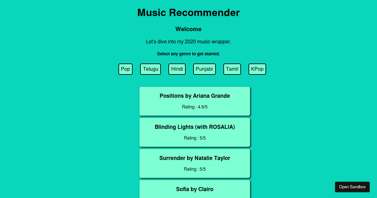 music-recommendation-using-react - Codesandbox