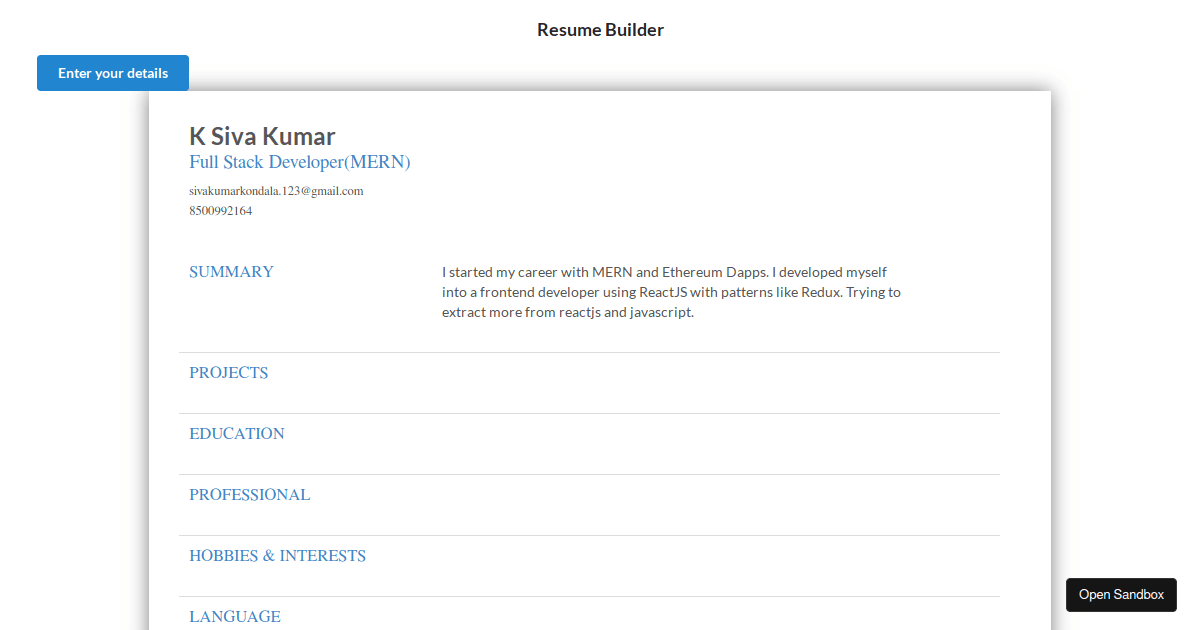 resume-builder - Codesandbox