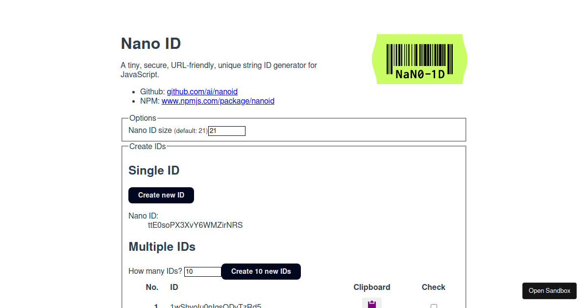 nanoid - Codesandbox