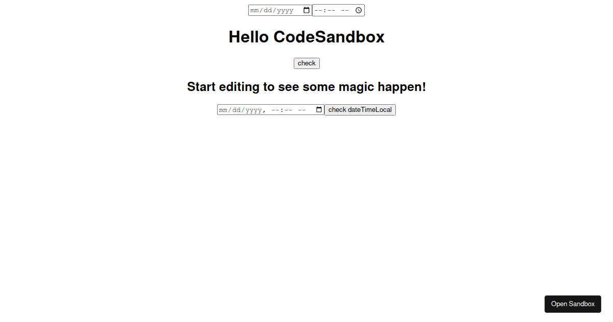 date and time input field - Codesandbox