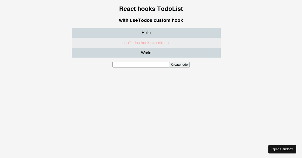 React Hooks: useTodos custom hook - Codesandbox