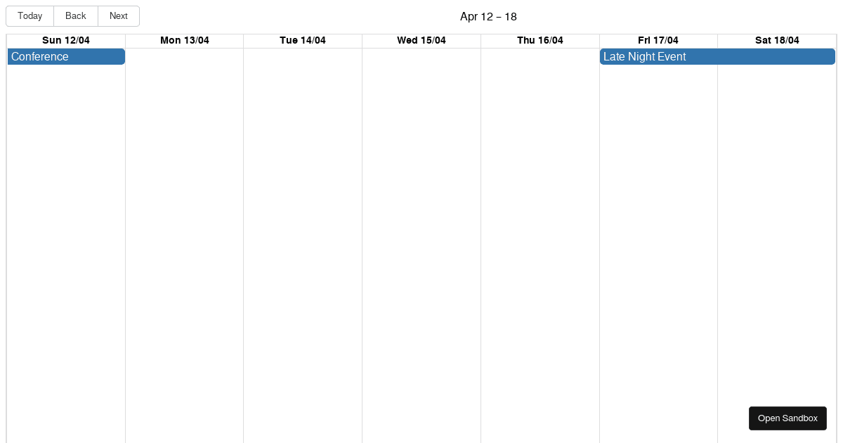 React Big Calendar Example - Codesandbox