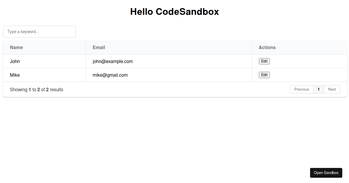 Gridjs React Table - Codesandbox