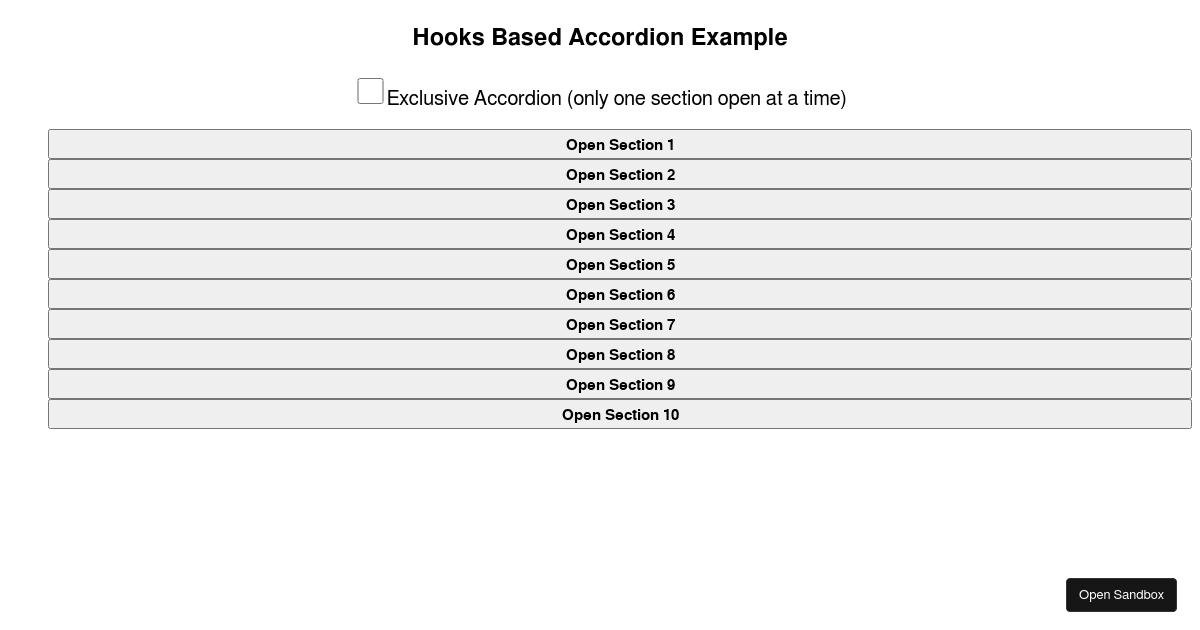 Hook Based Accordion Example - Codesandbox
