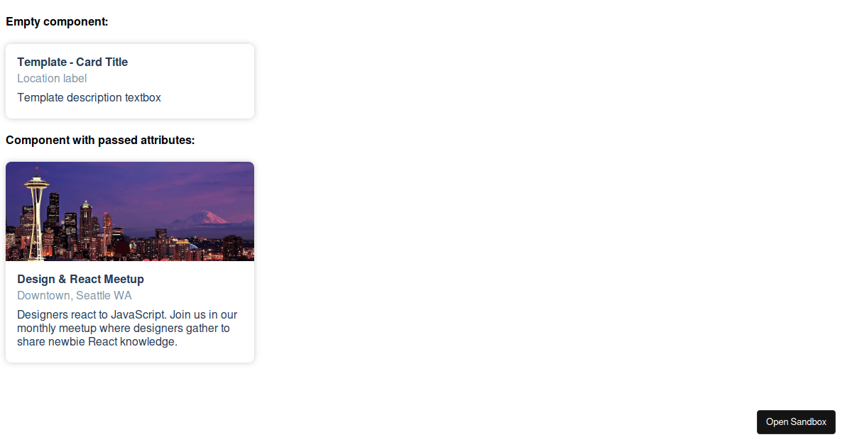 Box 1.3 - React Card Component - CSS Styles - Codesandbox