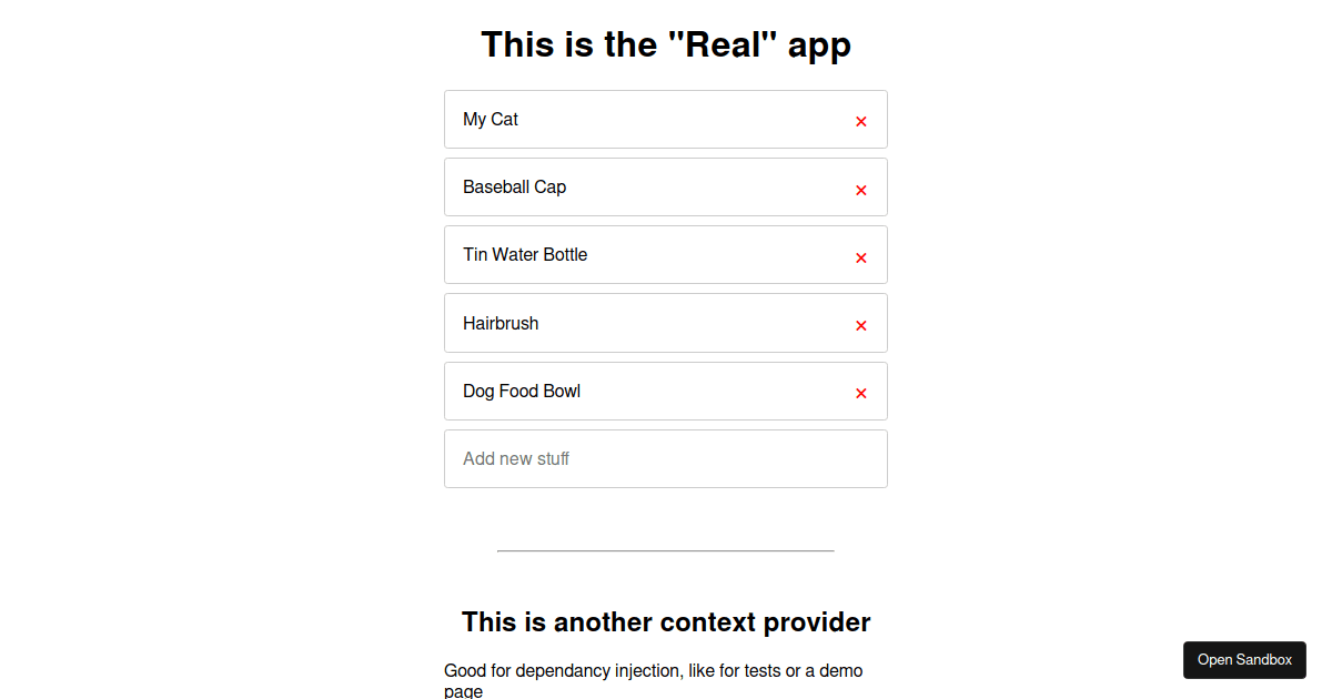 Custom Hook / Provider Pattern - Codesandbox