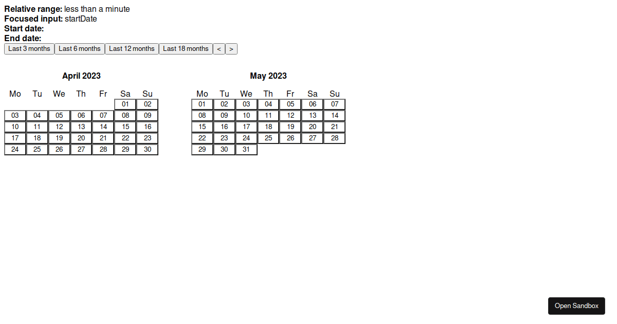 @datepicker-react/hooks example - Codesandbox