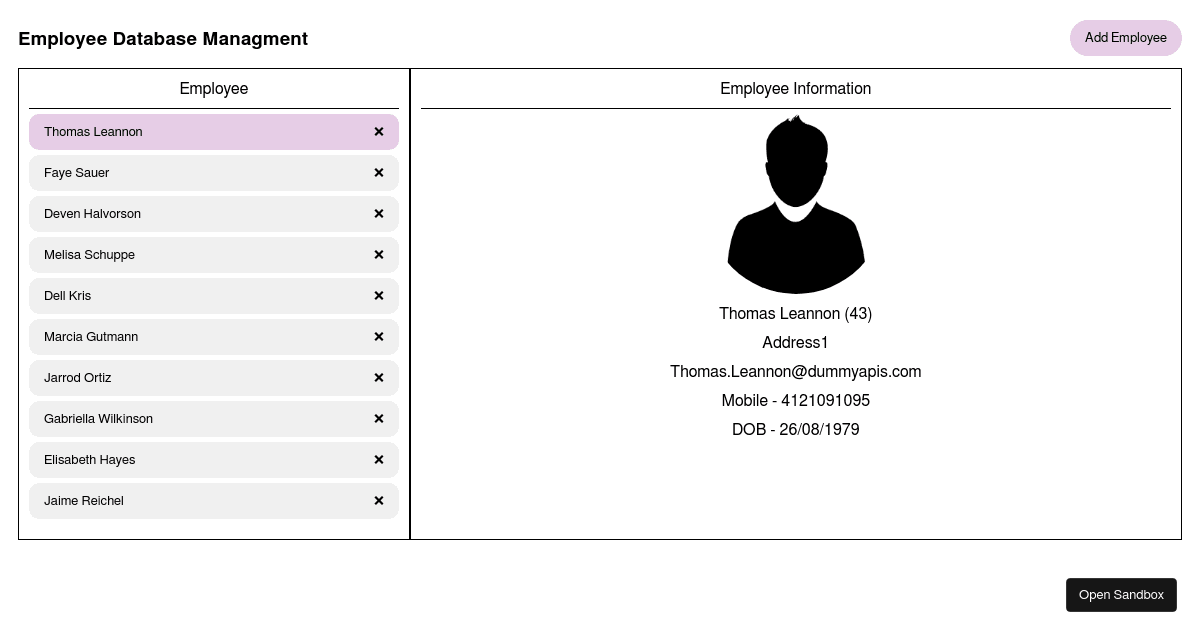 Employee Database Mangement - Codesandbox