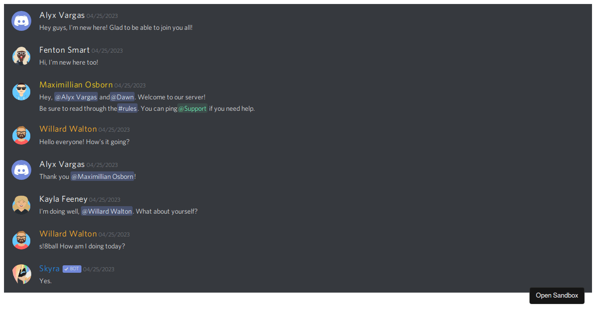 Discord Components React Forked Codesandbox
