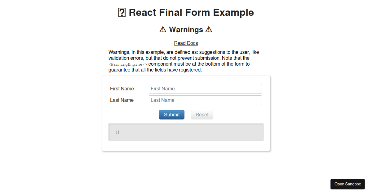 🏁 React Final Form - Warnings - Codesandbox