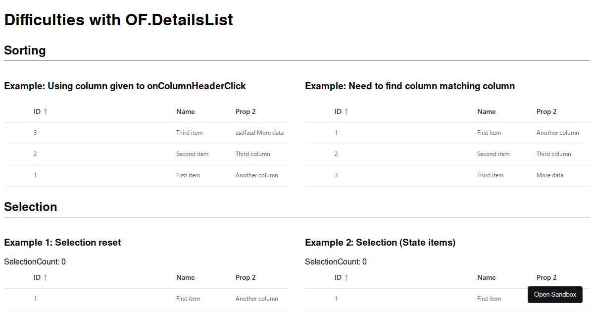 DetailsList Difficulties - Codesandbox