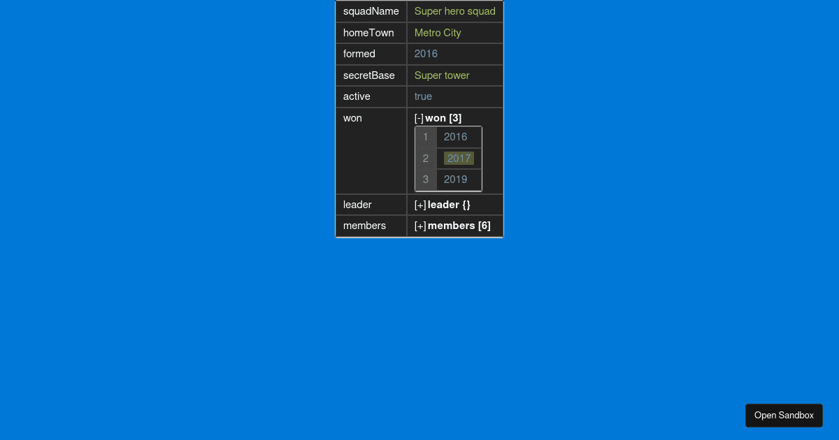 JSON GRID - Codesandbox