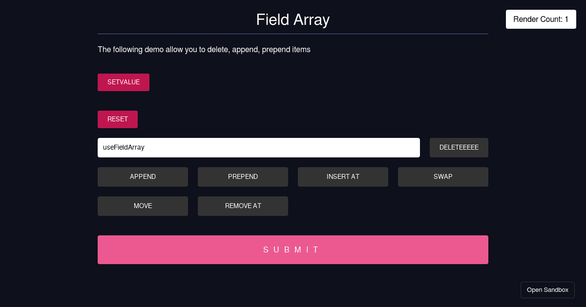 React Hook Form - useFieldArray setValue (forked) - Codesandbox