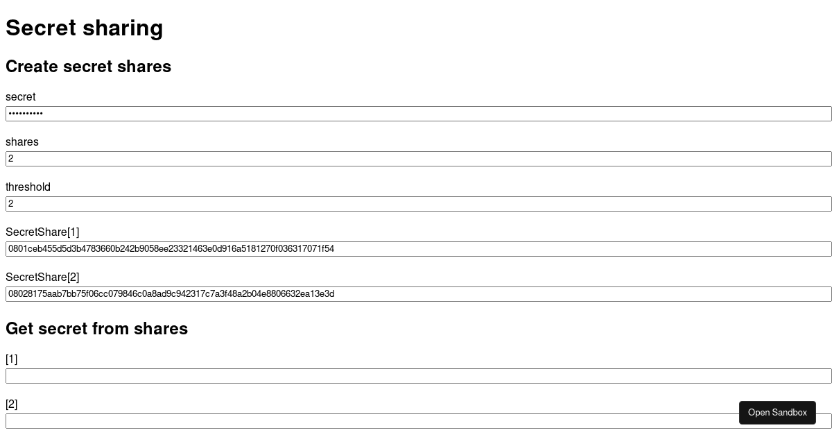 shamirs secret sharing (forked) - Codesandbox