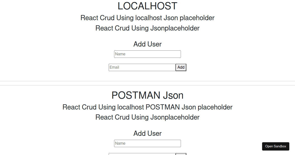Crud Add Delete In Json Api Local And Live Ok Codesandbox