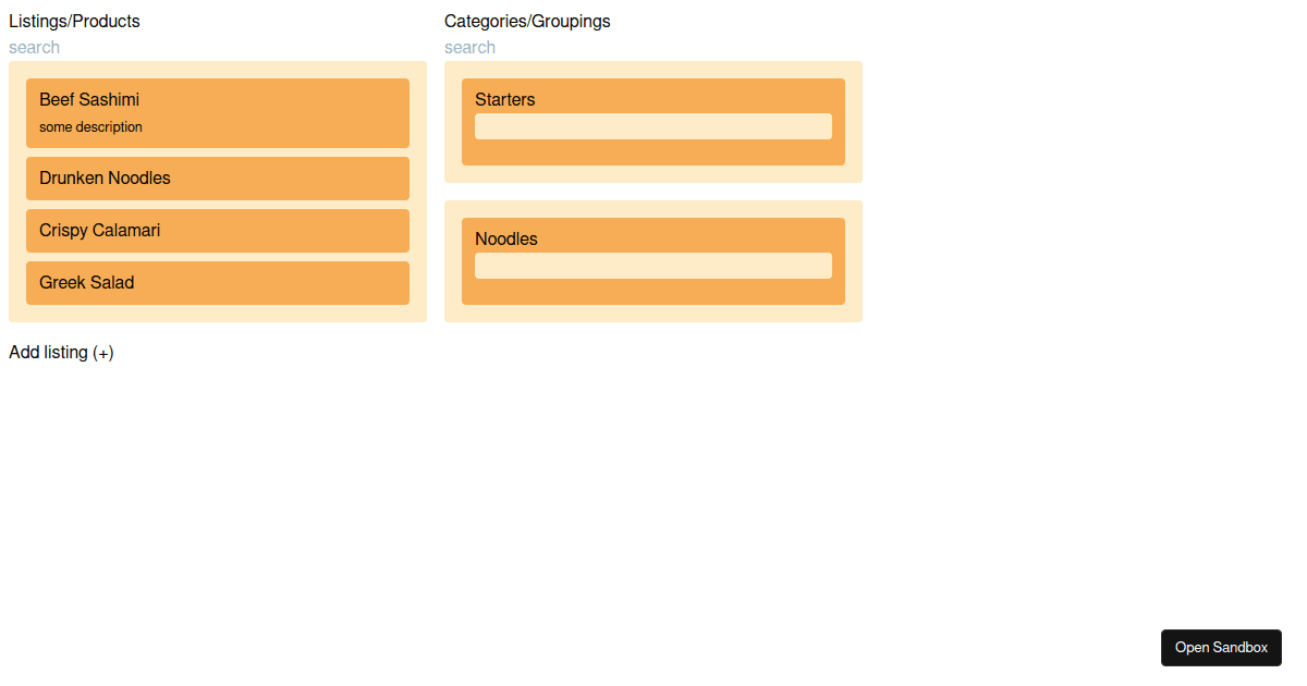 SortableJS with columns and categories - Codesandbox