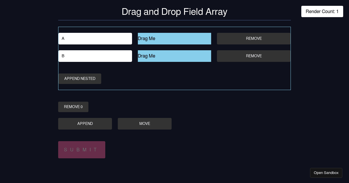 React Hook Form - useFieldArray (forked) - Codesandbox