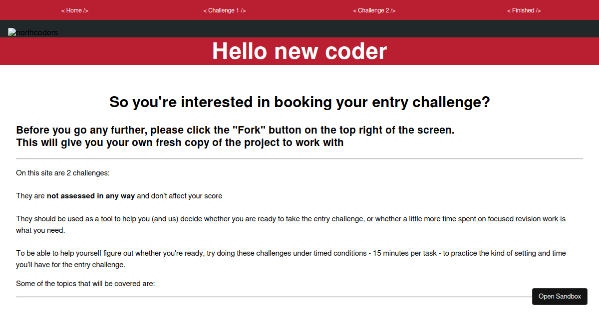 northcoders-mock-entry-challenge - Codesandbox