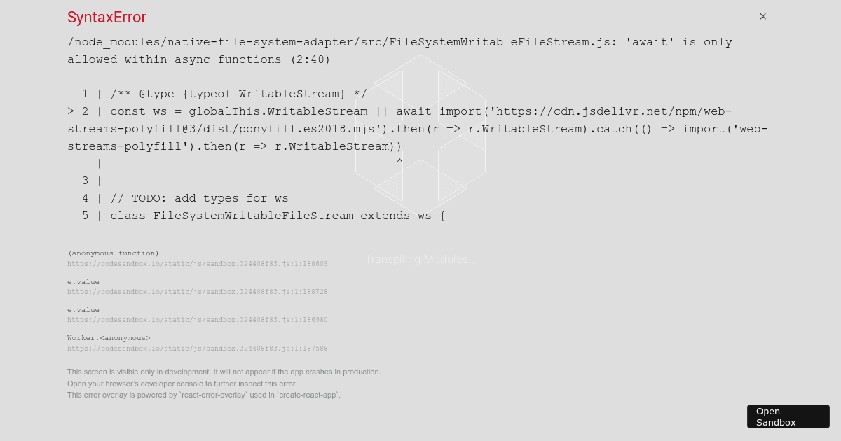 Create React App Native File System Adapter Forked Codesandbox