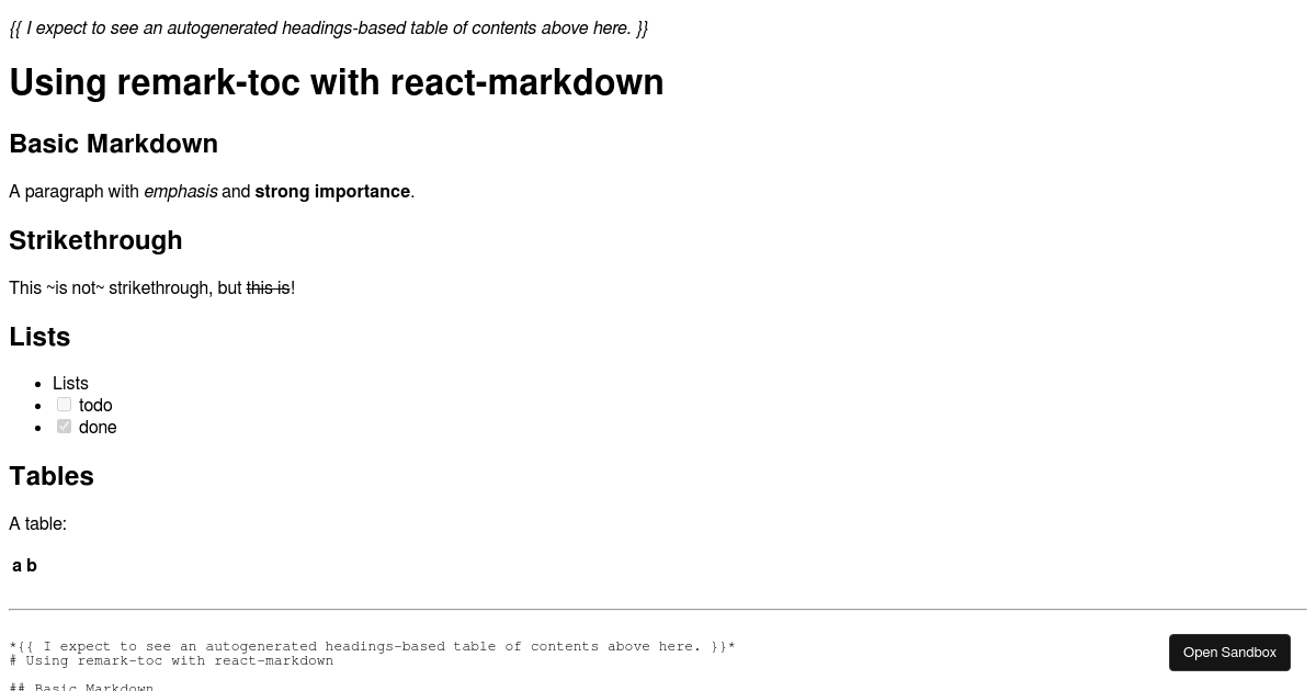 Using Remark Toc With React Markdown Codesandbox