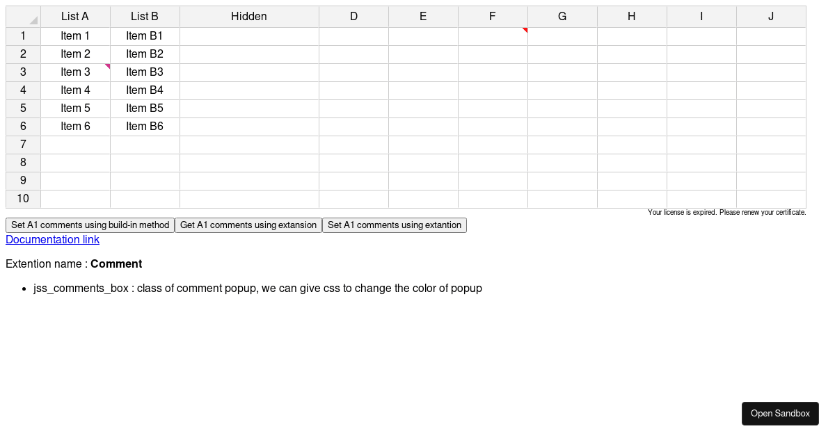 Jspreadsheet POC point - Codesandbox