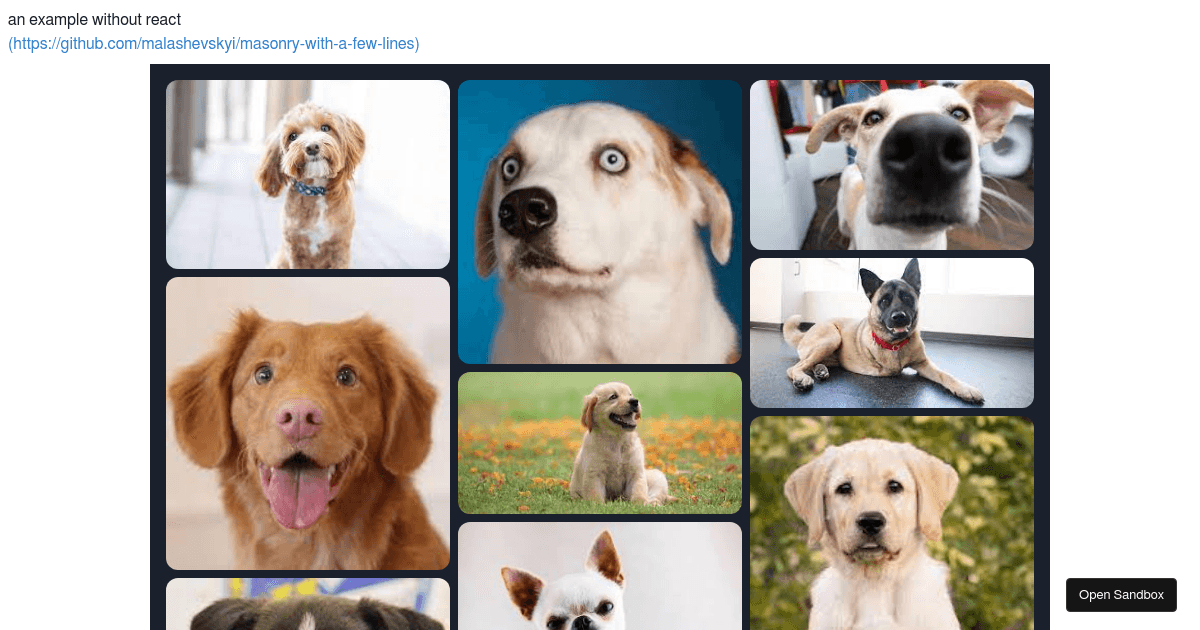 Chakra-ui masonry grid with dogs - Codesandbox