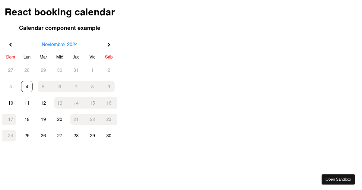 example #1 - calendar component (forked) - Codesandbox