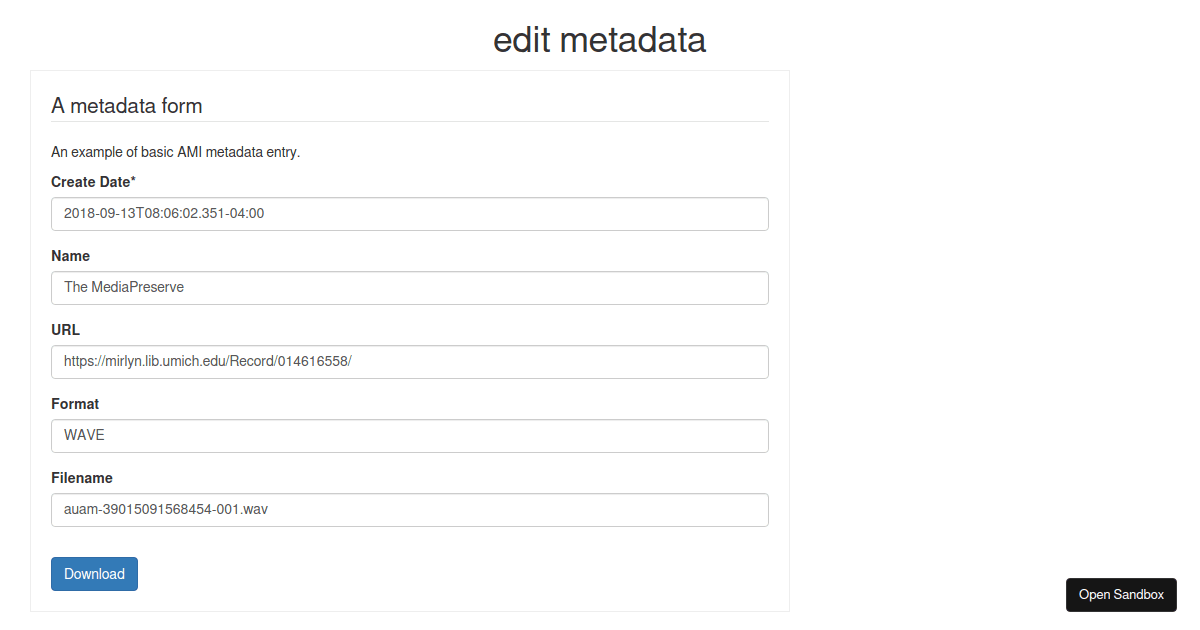metadata form - Codesandbox