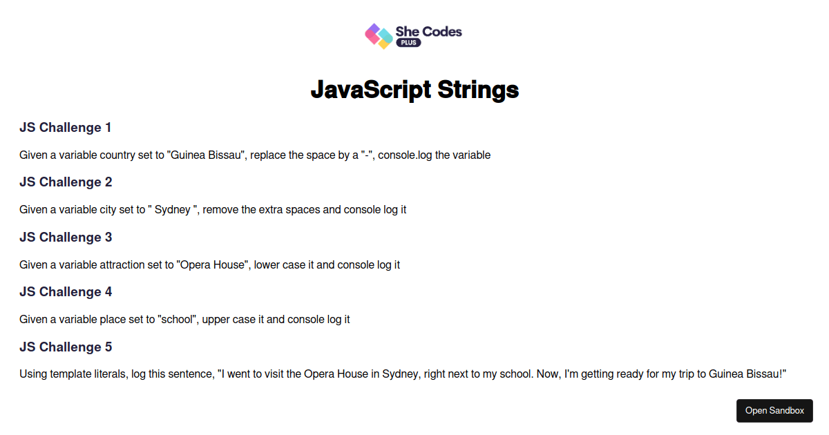 JavaScript Strings Solution - Codesandbox