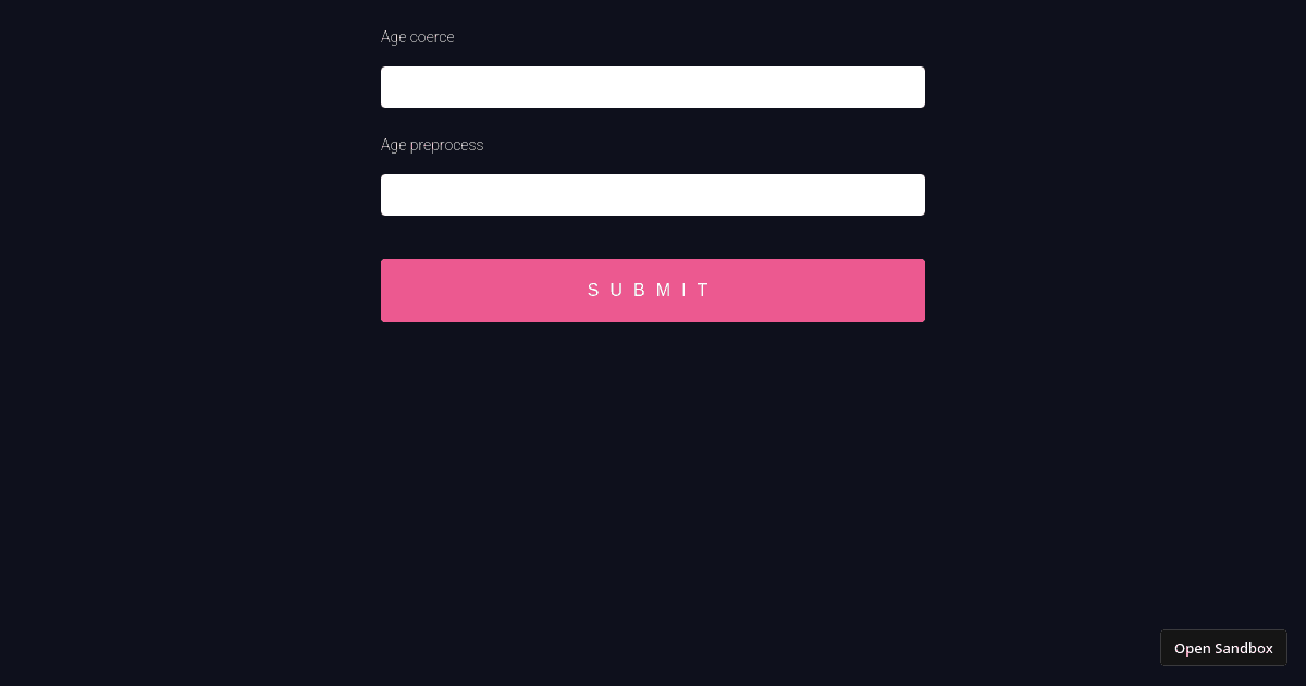 React Hook Form - Zod preprocess - Codesandbox