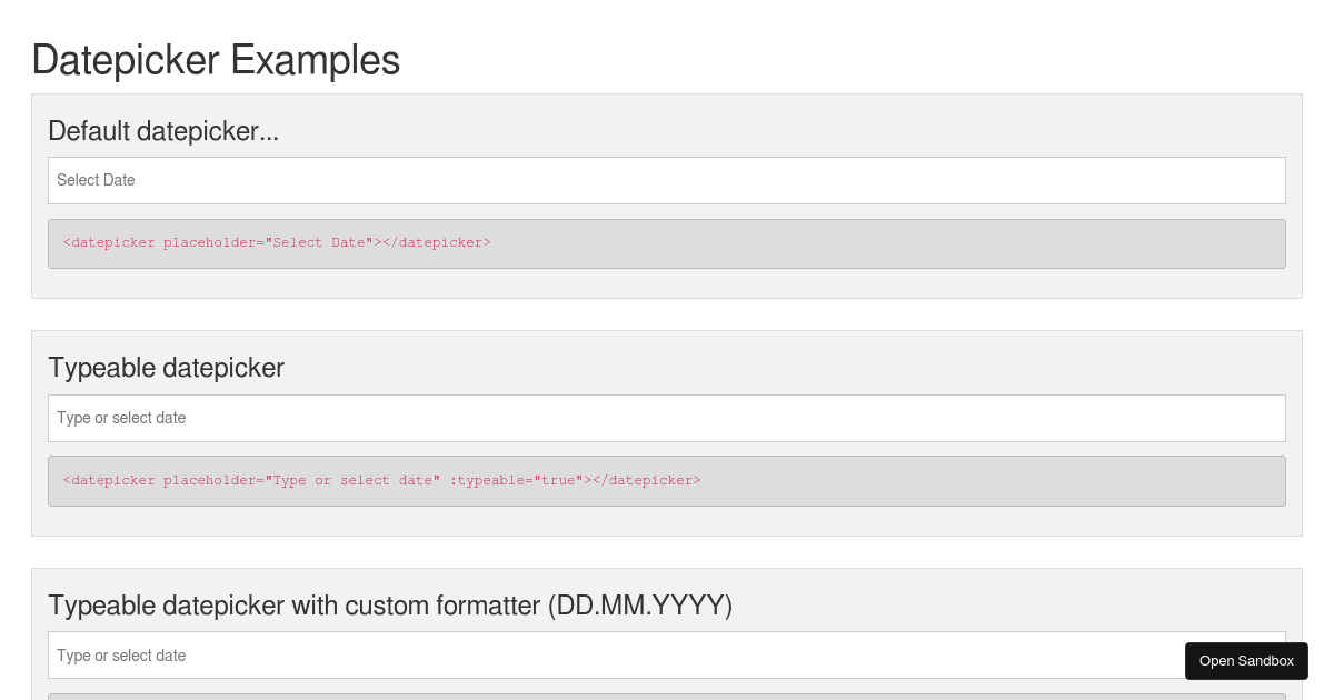 Vue Datepicker Demo Forked Codesandbox