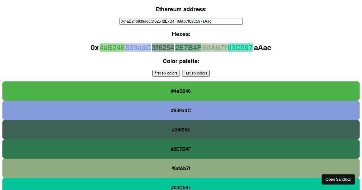 address colors (forked) - Codesandbox