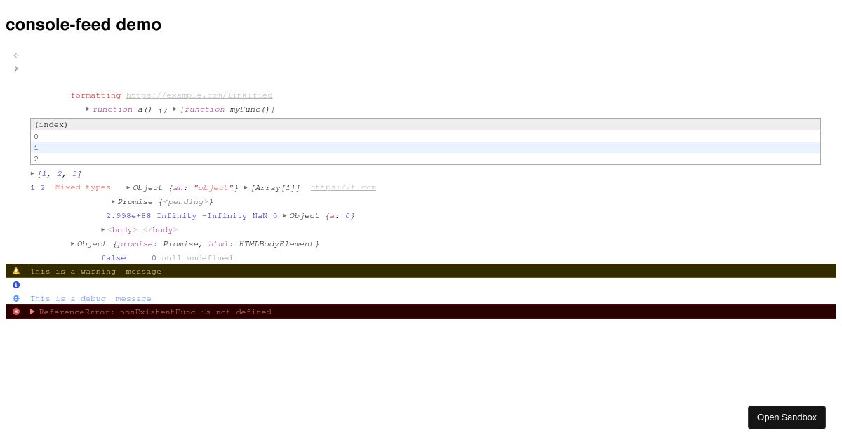 console-feed - Codesandbox