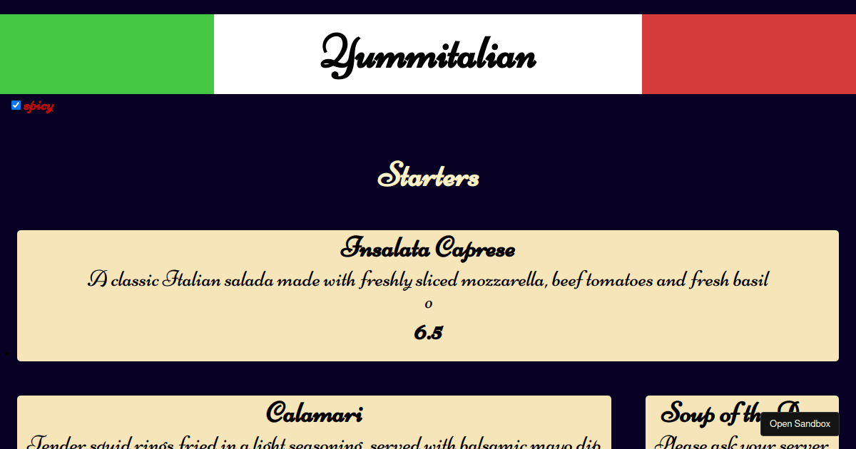 2020 Internship Exercise - Menu - Codesandbox