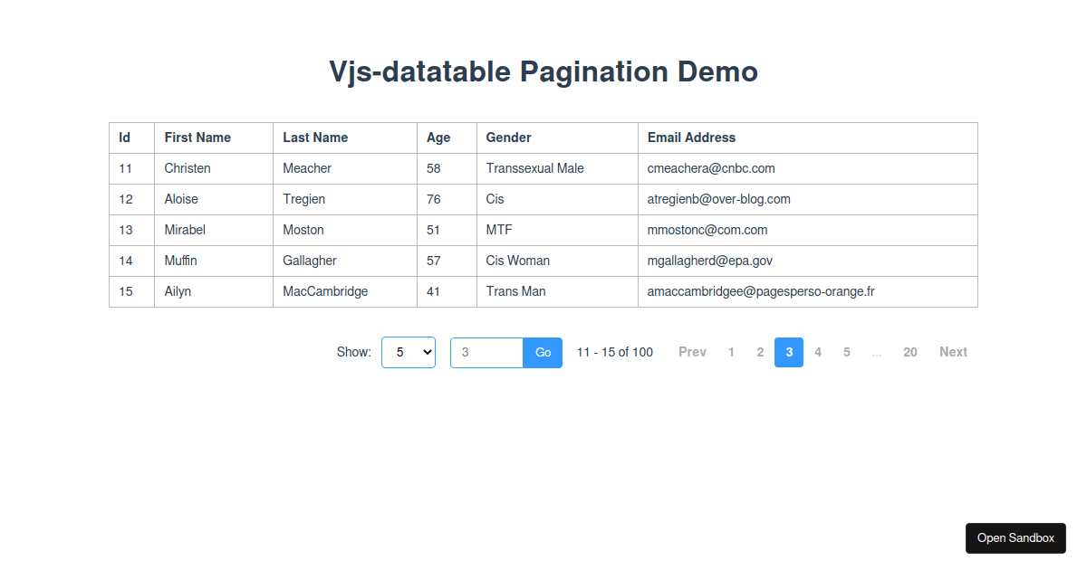 vjs-datatable pagination - Codesandbox