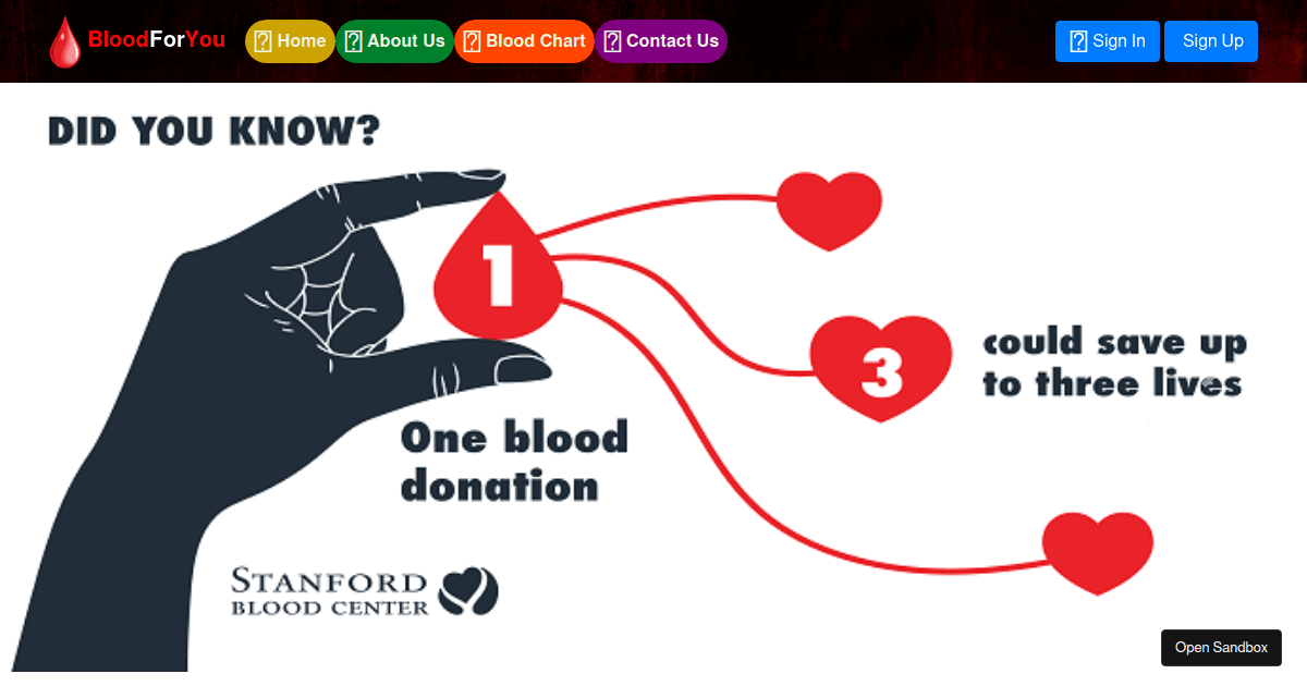 blood donation site (forked) - Codesandbox