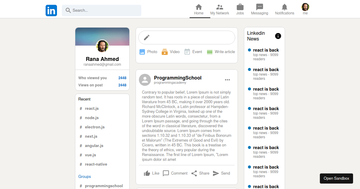 linkedin-clone - Codesandbox