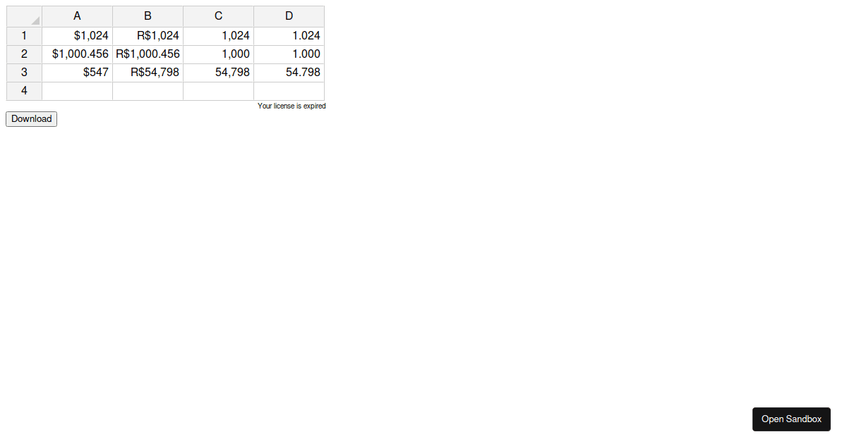 Online spreadsheet with React and JSS (forked) - Codesandbox